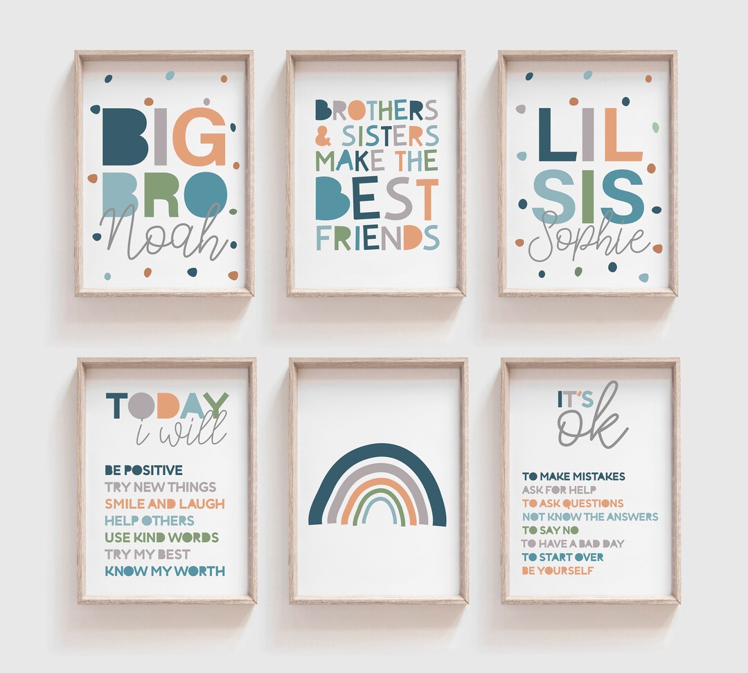 Brother Sister Prints, Affirmation, Kids Wall Art, Rainbow, Brother ...