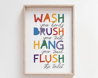 Wash Your Hands Print, Kids Bathroom Prints, Kids Bathroom Signs ...