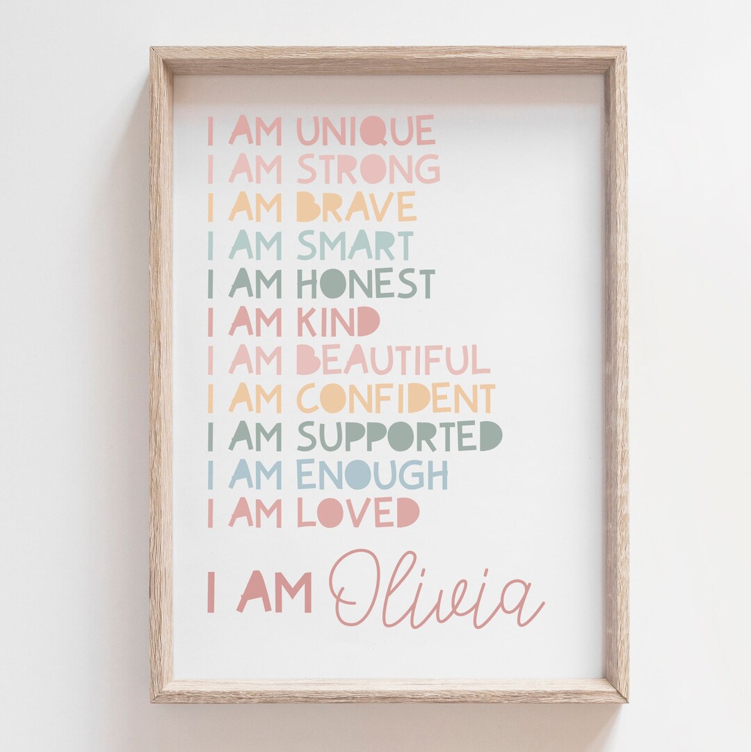 Girls Affirmation Print, I Am, Positive, Personalised, Affirmations ...