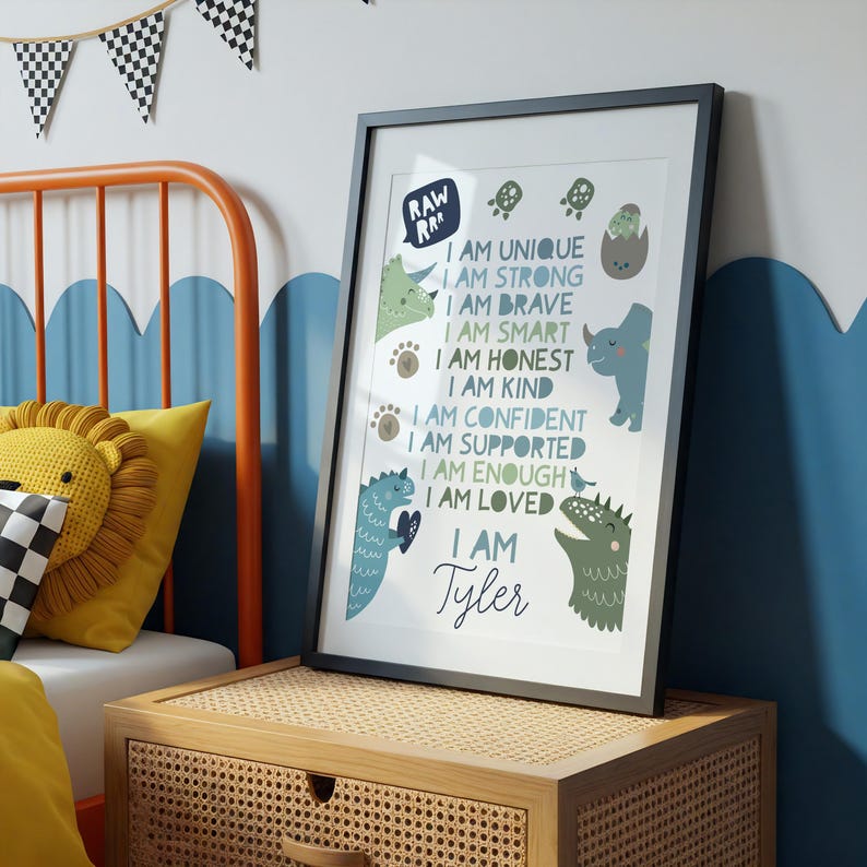 Positive Affirmation Print, Dinosaur Nursery Print, Boys Bedroom Decor ...