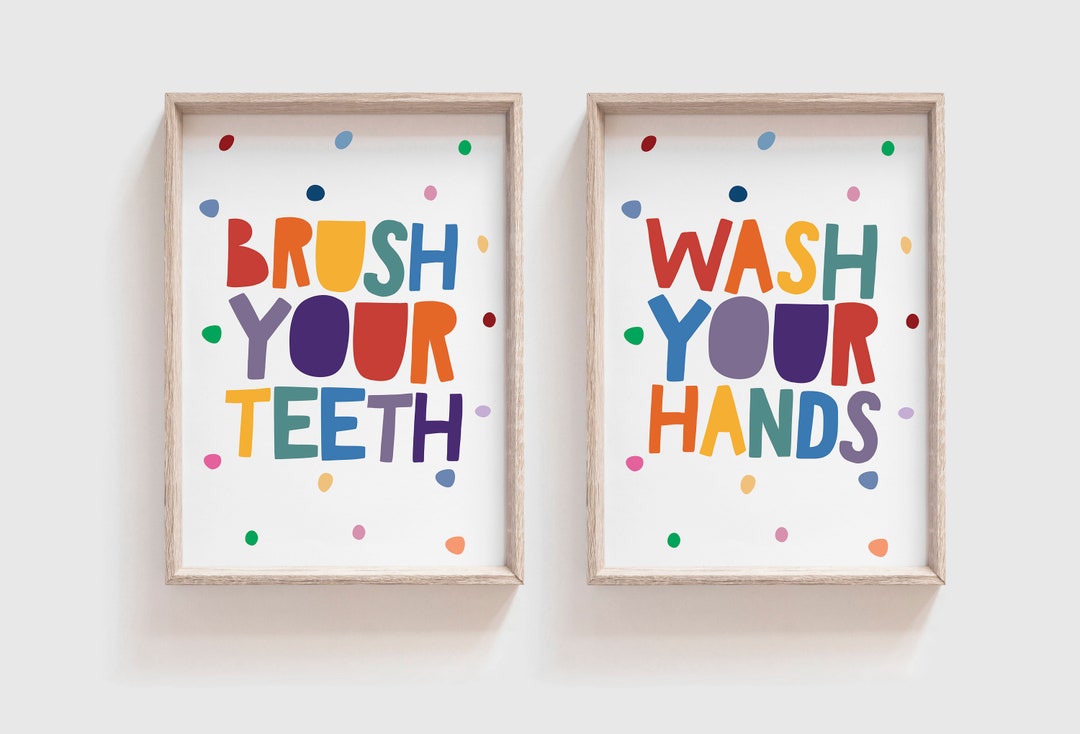 Set of 2 Bathroom Prints, Wash Your Hands Print, Children's Bathroom ...