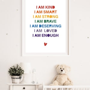 Positive Affirmation Print, I Am Print, Rainbow Nursery Print, Girls ...