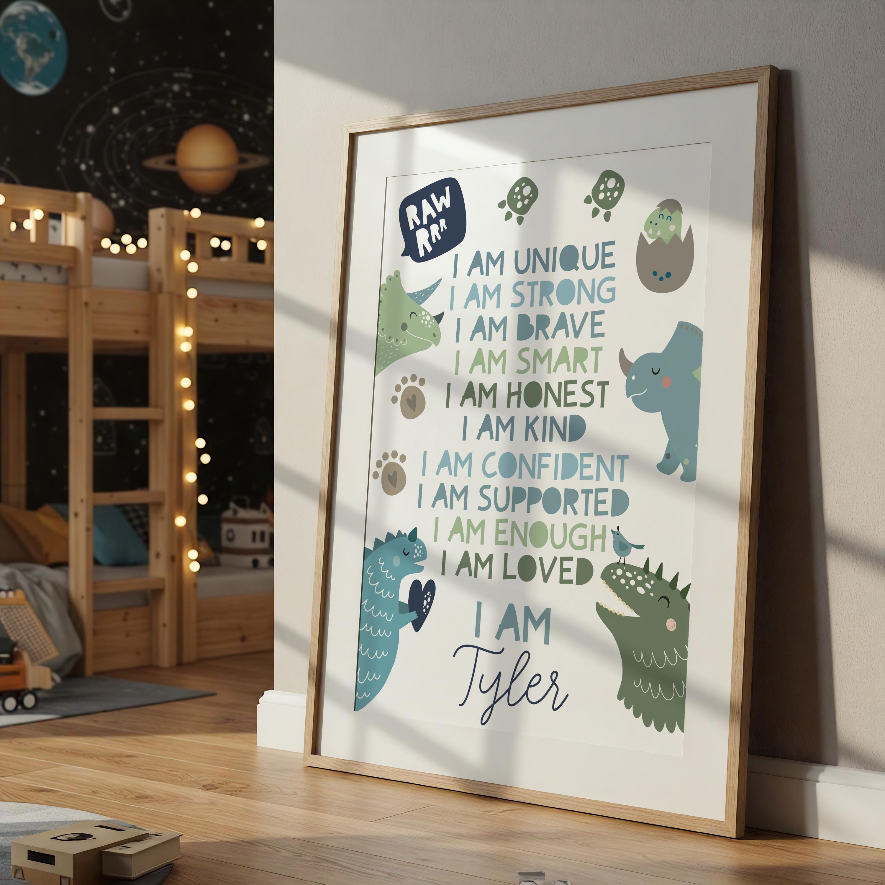 Positive Affirmation Print, Dinosaur Nursery Print, Boys Bedroom Decor ...