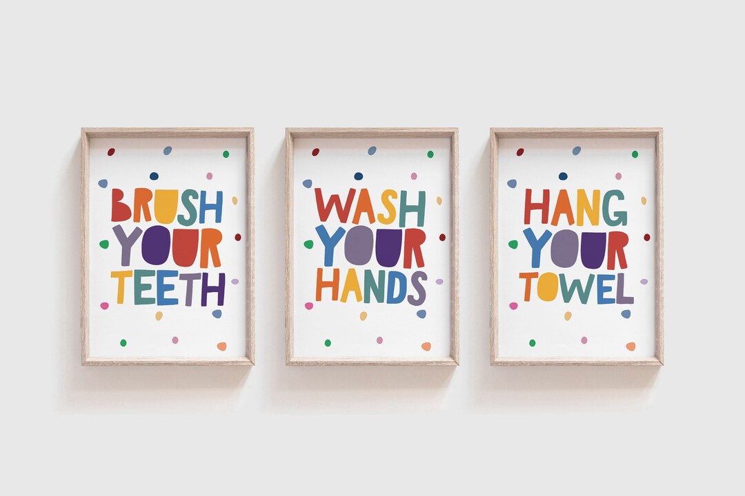 Set of 3 Kids Bathroom Prints, Wash Your Hands Print, Bathroom Wall Art ...