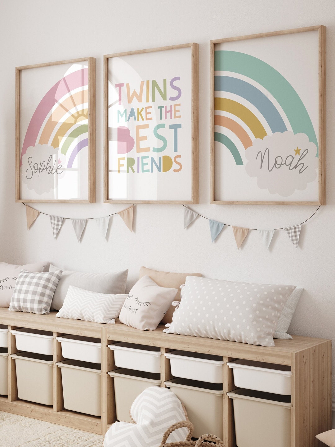 Set of 3 Twin Brother Sister Prints, Sibling Print, Playroom, Twins ...