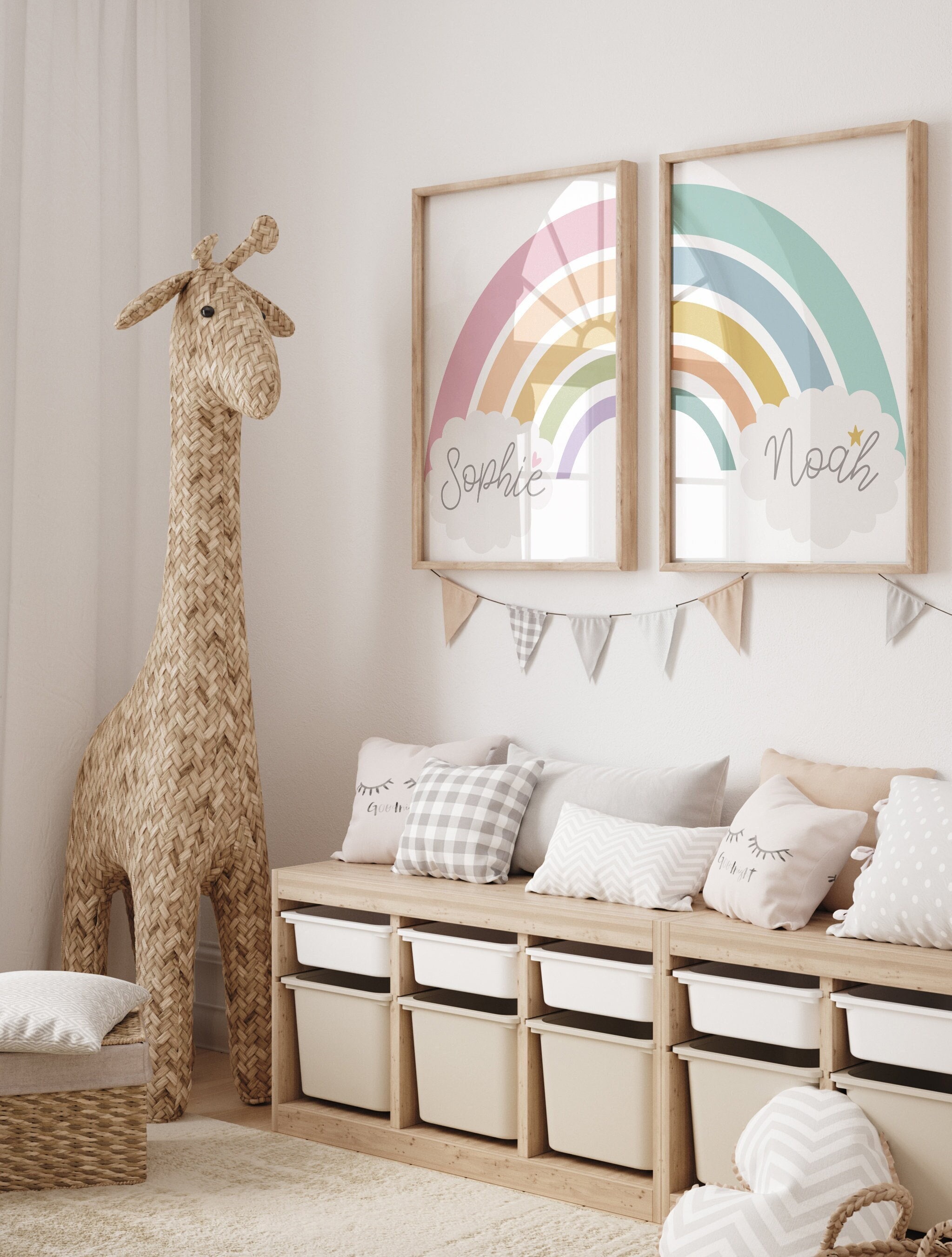Set of 2 Brother and Sister Prints, Rainbow Wall Art, Sibling Prints ...