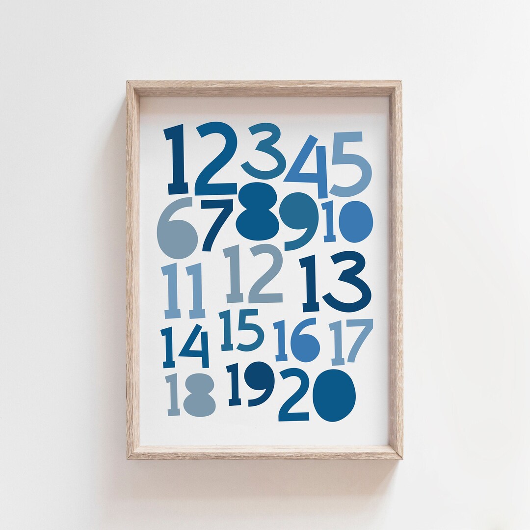 Boys Blue Numbers Print, Boys Nursery Print, Boys Bedroom Prints ...