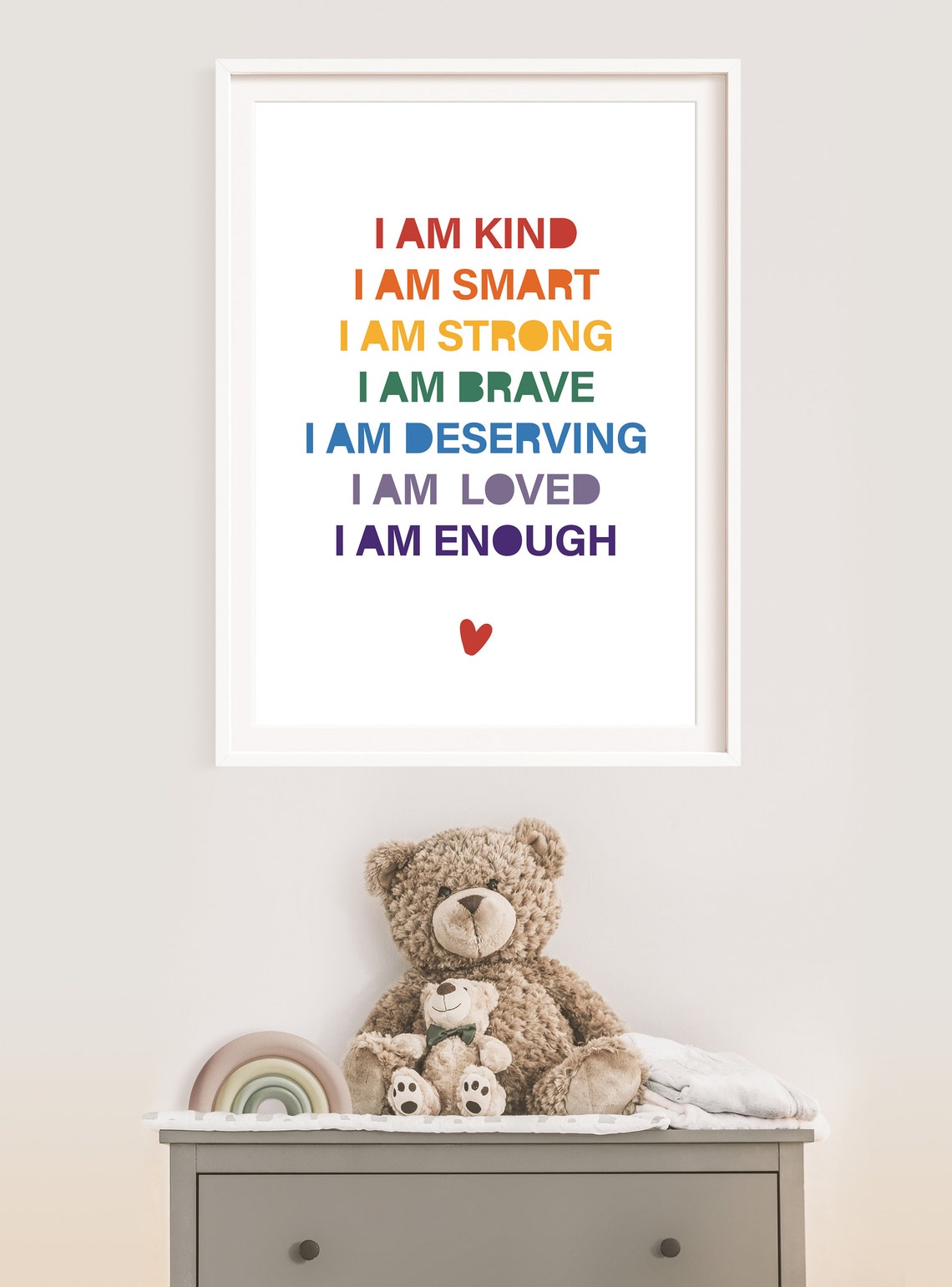 Positive Affirmation Print, I Am Print, Rainbow Nursery Print, Girls ...