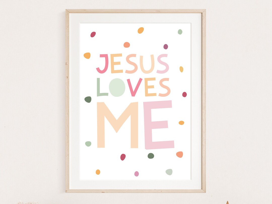Jesus Loves Me Print, Christian Wall Art, Girls Christian Nursery Print ...