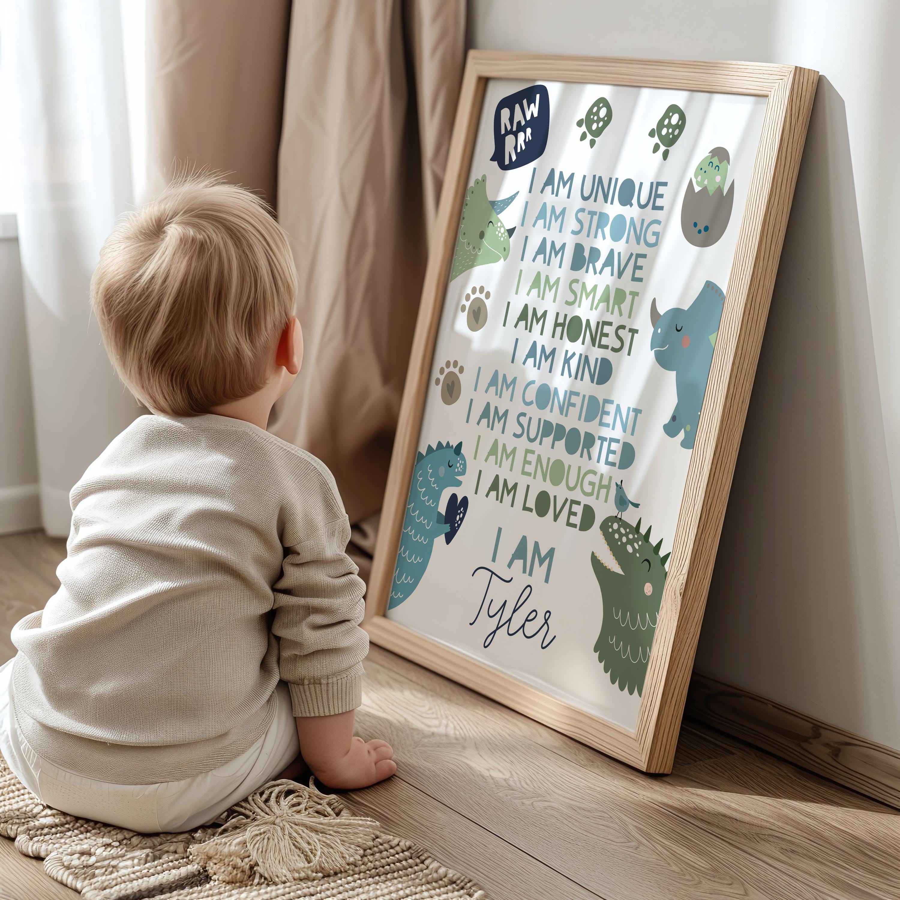 Positive Affirmation Print, Dinosaur Nursery Print, Boys Bedroom Decor ...