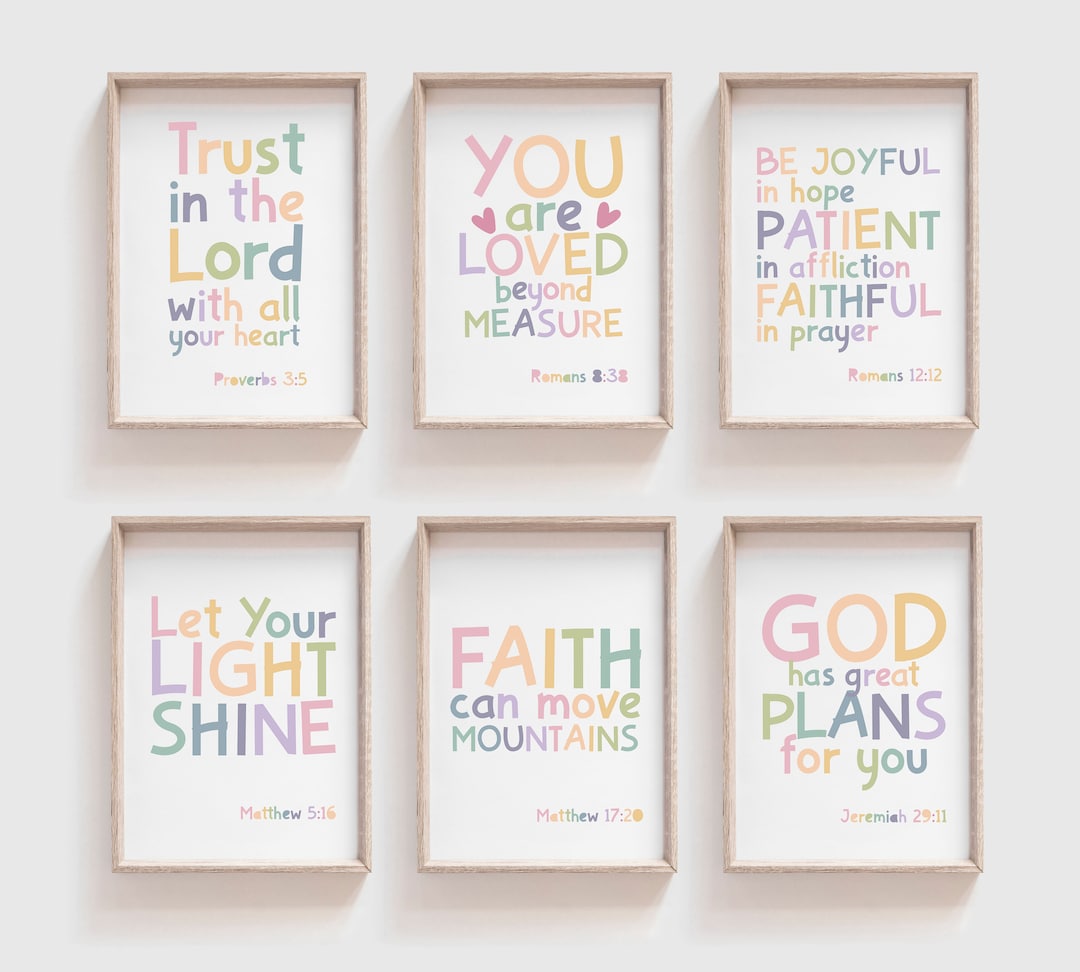 Set of 6 Bible Verse Prints, Kids Christian Wall Art, Girls Nursery ...