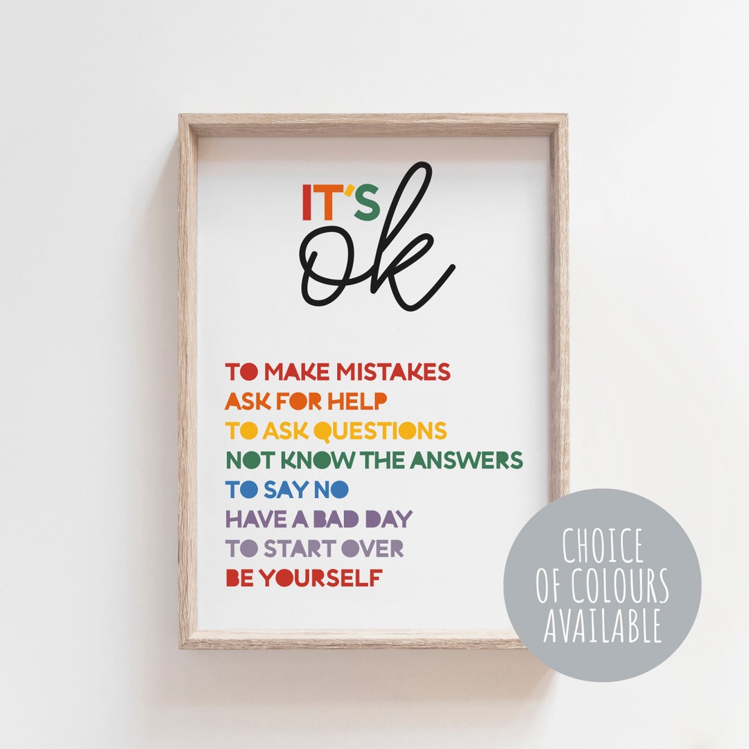 It's Okay to Not Be Okay Poster, Rainbow Wall Art, Classroom Decor ...