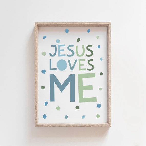 Jesus Loves Me Print Christian Wall Art Boys Nursery Prints | Etsy