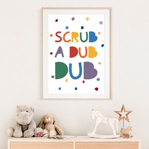 Set of 2 Kids Bathroom Prints, Scrub A Dub Dub, Splish Splash Splosh ...