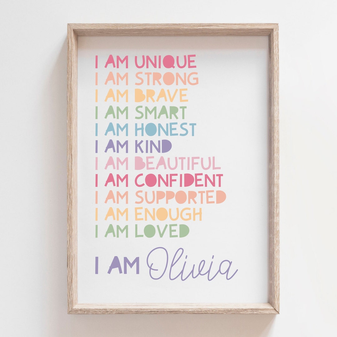 Girls Affirmation Print, I Am, Positive, Personalised, Affirmations ...