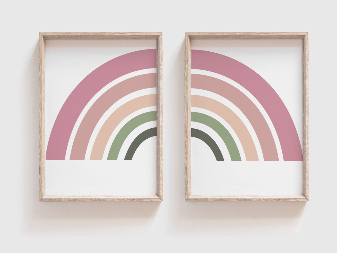 2 Girls Nursery Prints, Rainbow Wall Art, Nursery Wall Art, Blush Pink ...