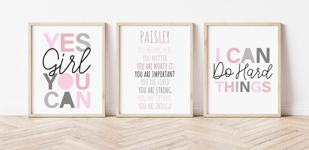 Girls Affirmation Prints, Girls Bedroom Decor, Pink Grey, Girls Wall ...
