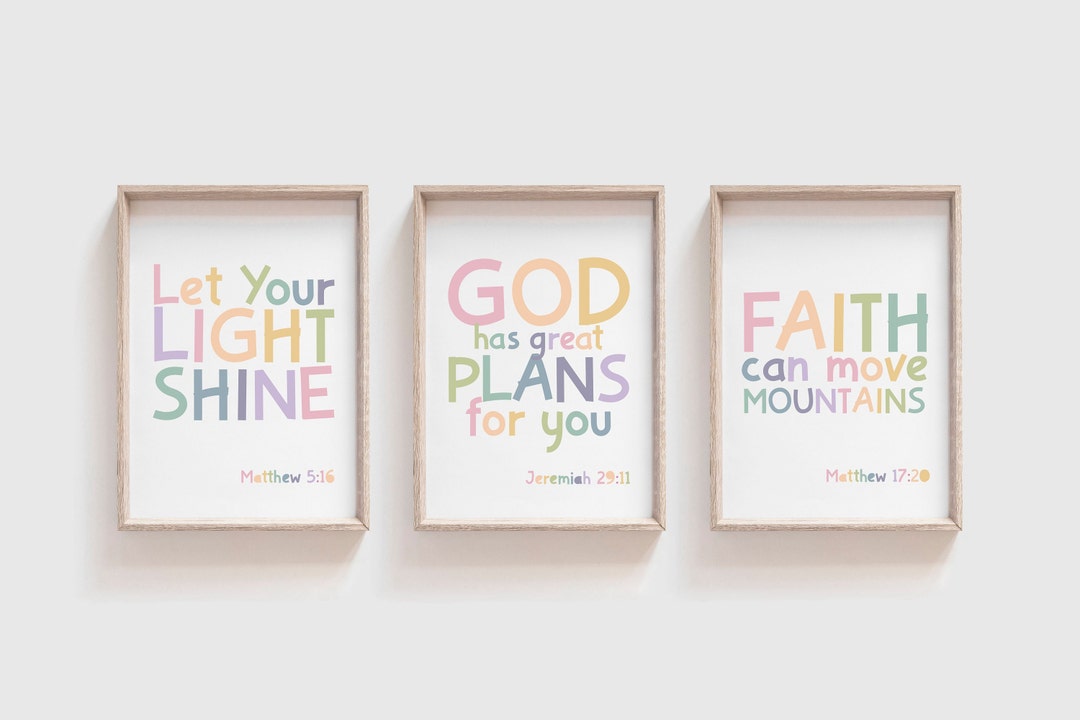 Set of 3 L, God Has Great Plans for You Print, Faith Can Move Mountains ...