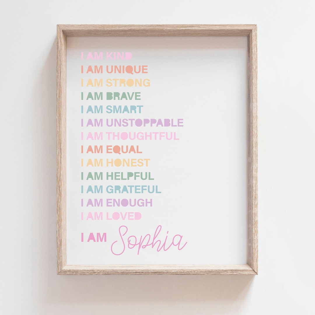 Girls Affirmation Print, I Am, Positive, Personalised, Affirmations ...