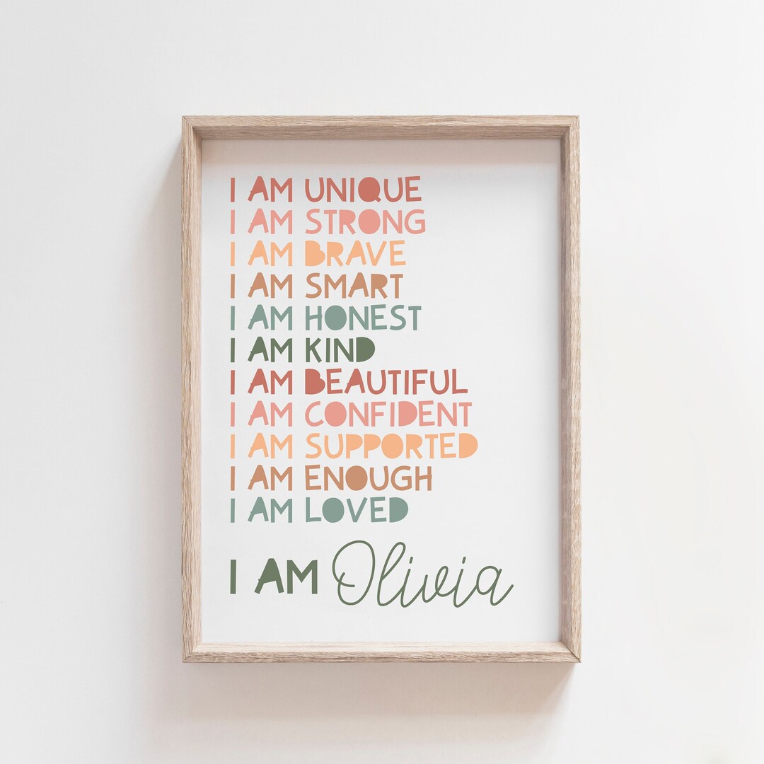 Girls Affirmation Print, I Am, Positive Affirmation Print, Personalised ...