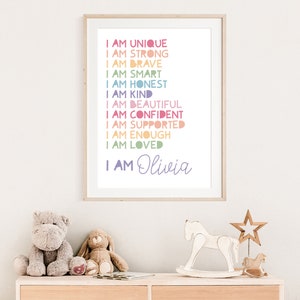 Girls Affirmation Print, I Am, Positive, Personalised, Affirmations ...