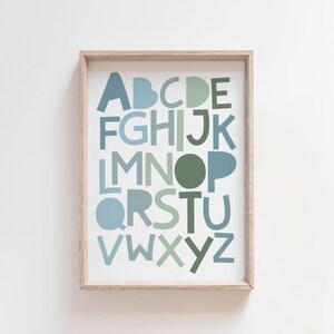 Set of 2 Alphabet and Number Prints, Boys Blue and Green Playroom ...