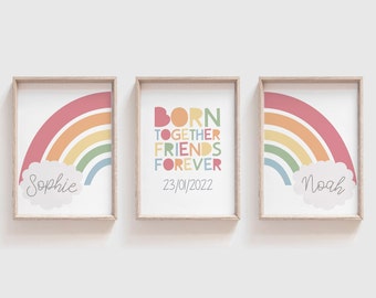 Twins Nursery Prints, Rainbow Prints, Twins Bedroom Prints, Twins ...