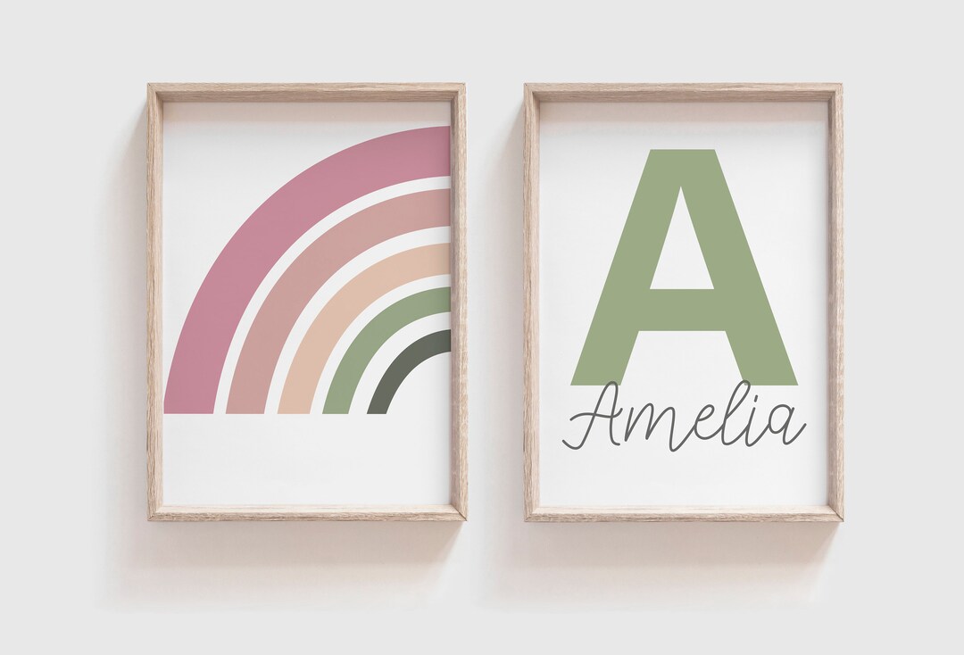 2 Girls Nursery Prints. Rainbow Wall Art, Personalised Name Prints ...