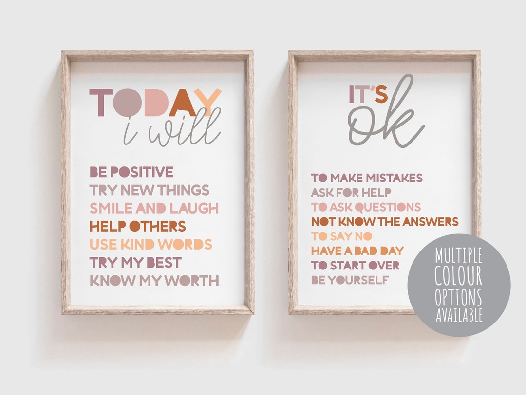 2 Positive Affirmations Print Set, Girls Bedroom Decor, Boho Wall Art ...