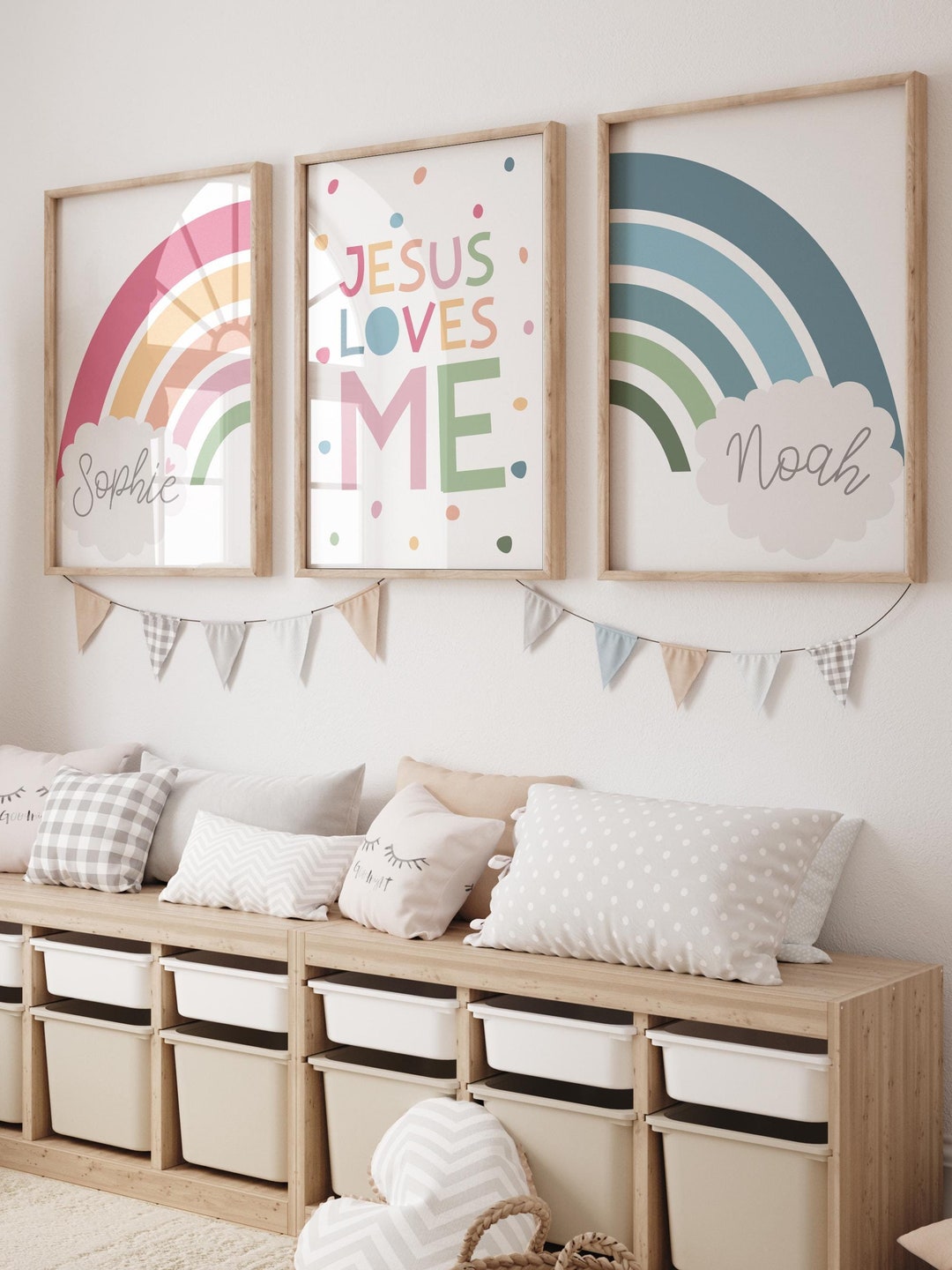 Jesus Loves Me, Rainbow Wall Art, Set of 3, Bible Verse Prints ...
