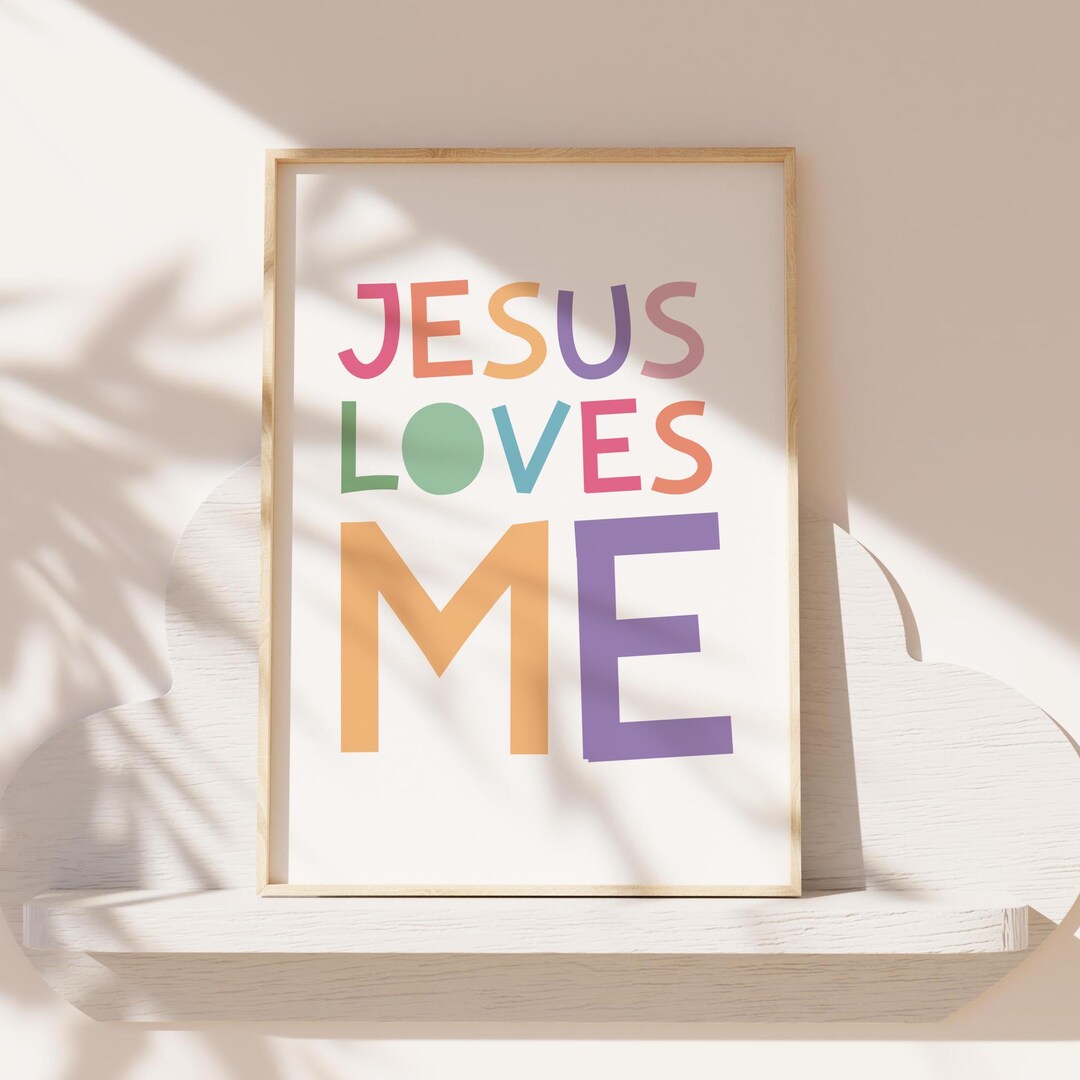 Jesus Loves Me Print, Christian Wall Art, Girls Christian Nursery Print ...