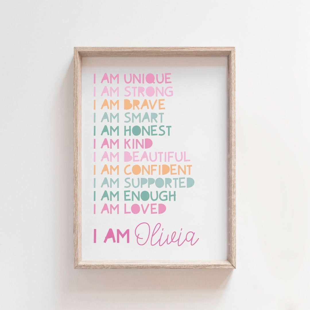 Girls Affirmation Print, I Am, Positive, Personalised, Affirmations ...
