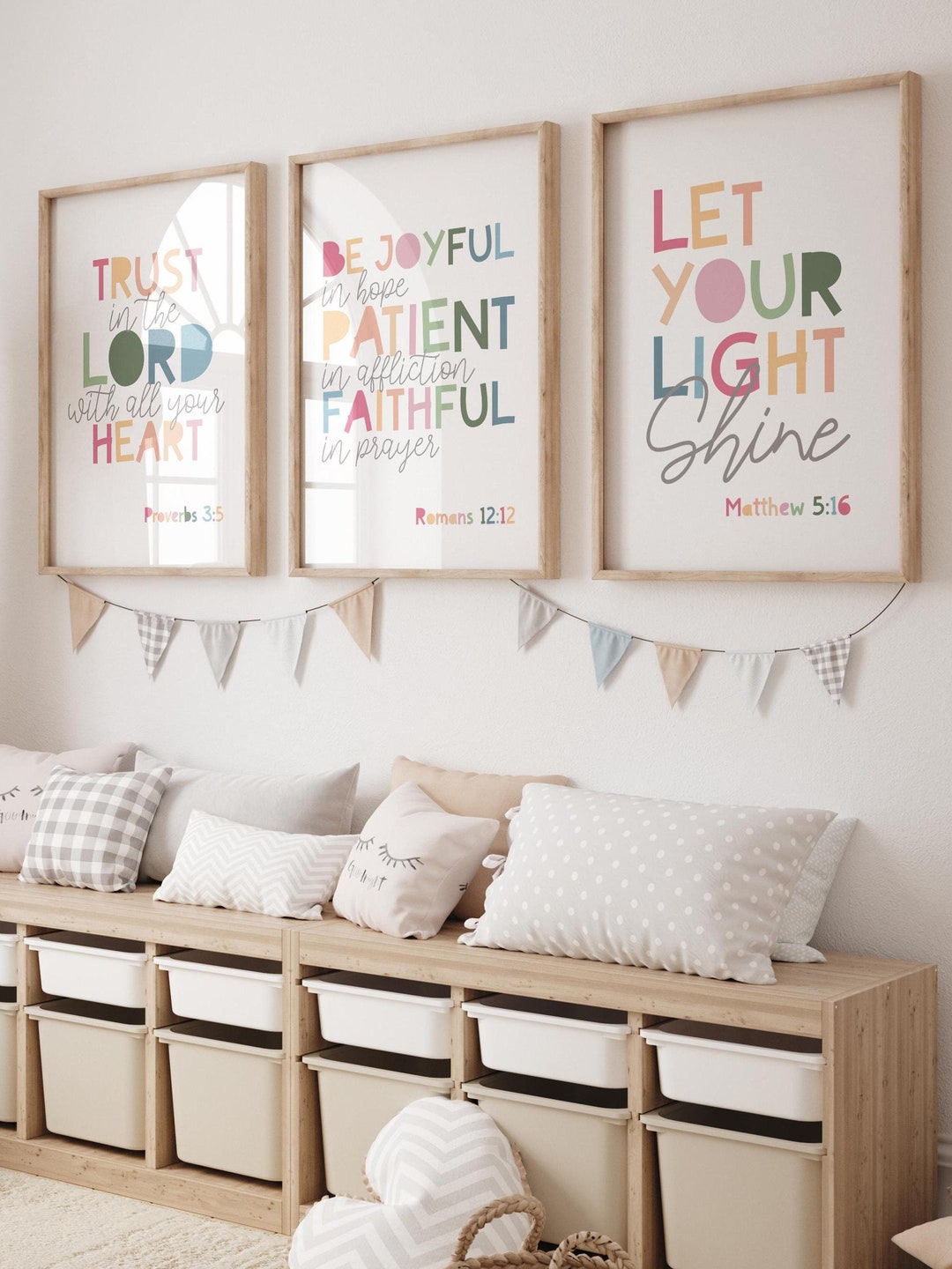 Set of 3 Bible Verse Prints, Christian Wall Art, Rainbow Prints, Sunday ...