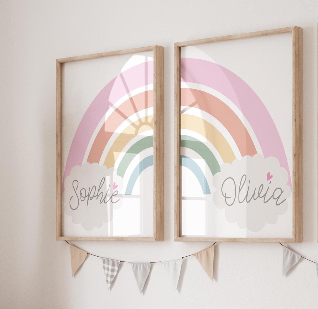 Set of Sister Prints, Rainbow Wall Art, Sibling Prints, Sister Wall Art ...