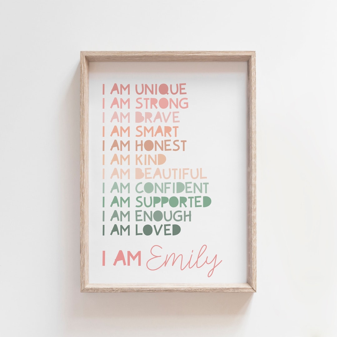 Girls Affirmation Print, Girls Bedroom Decor, Personalised Prints, I Am ...