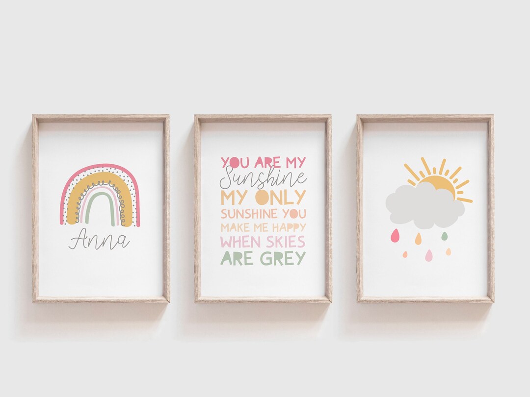 You Are My Sunshine Print Set of 3, Girls Nursery Decor, Pastel Colours ...