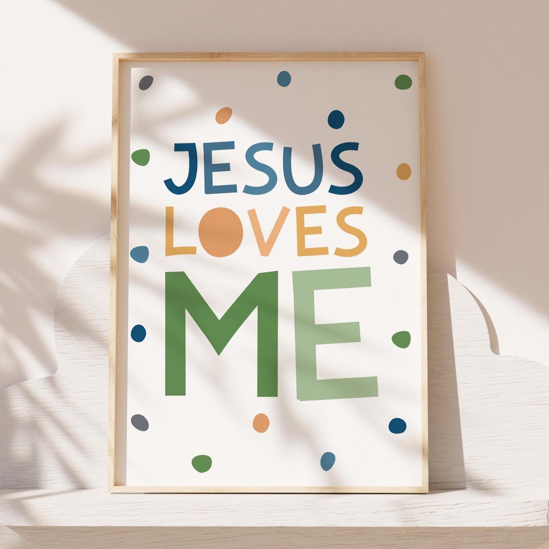 Jesus Loves Me Print, Christian Wall Art, Boys Christian Nursery Print ...