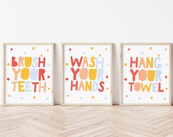 Set of 2 Bathroom Prints, Wash Your Hands Print, Children's Bathroom ...