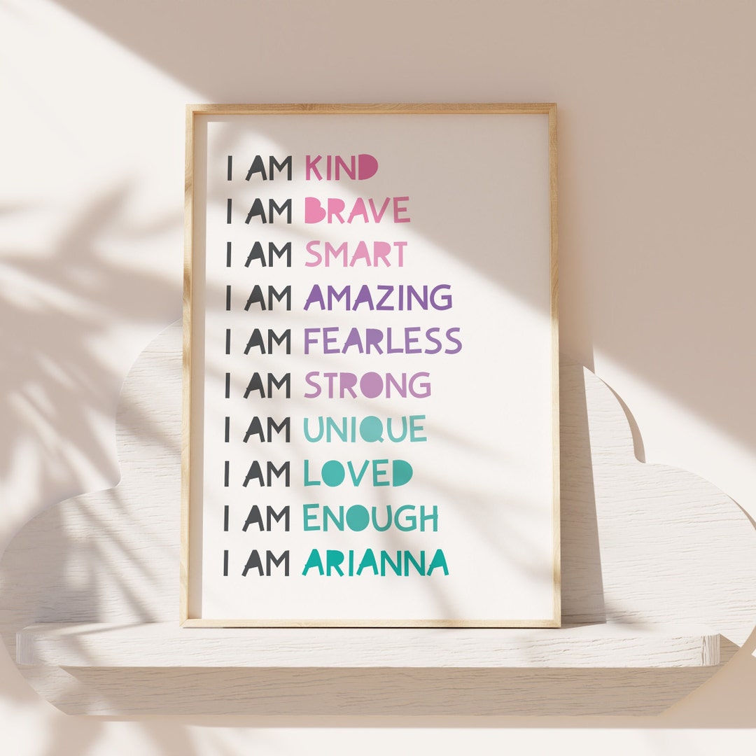 Girls Affirmation Print, I Am, Positive, Personalised, Affirmations ...