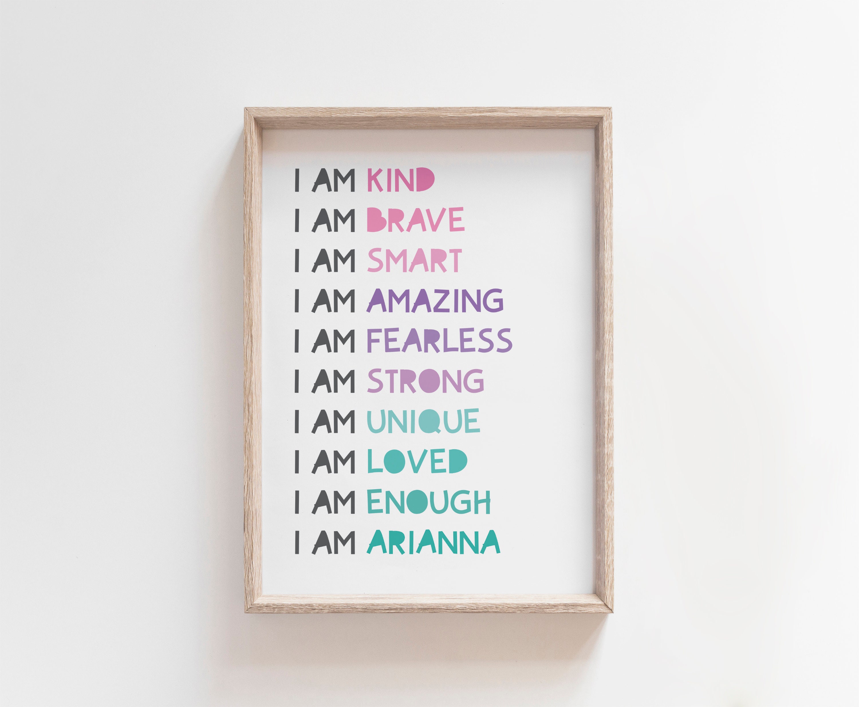 Girls Affirmation Print, I Am, Positive, Personalised, Affirmations ...