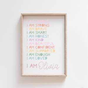Girls Personalised Affirmation Print, Girls Bedroom Decor, Pastel ...
