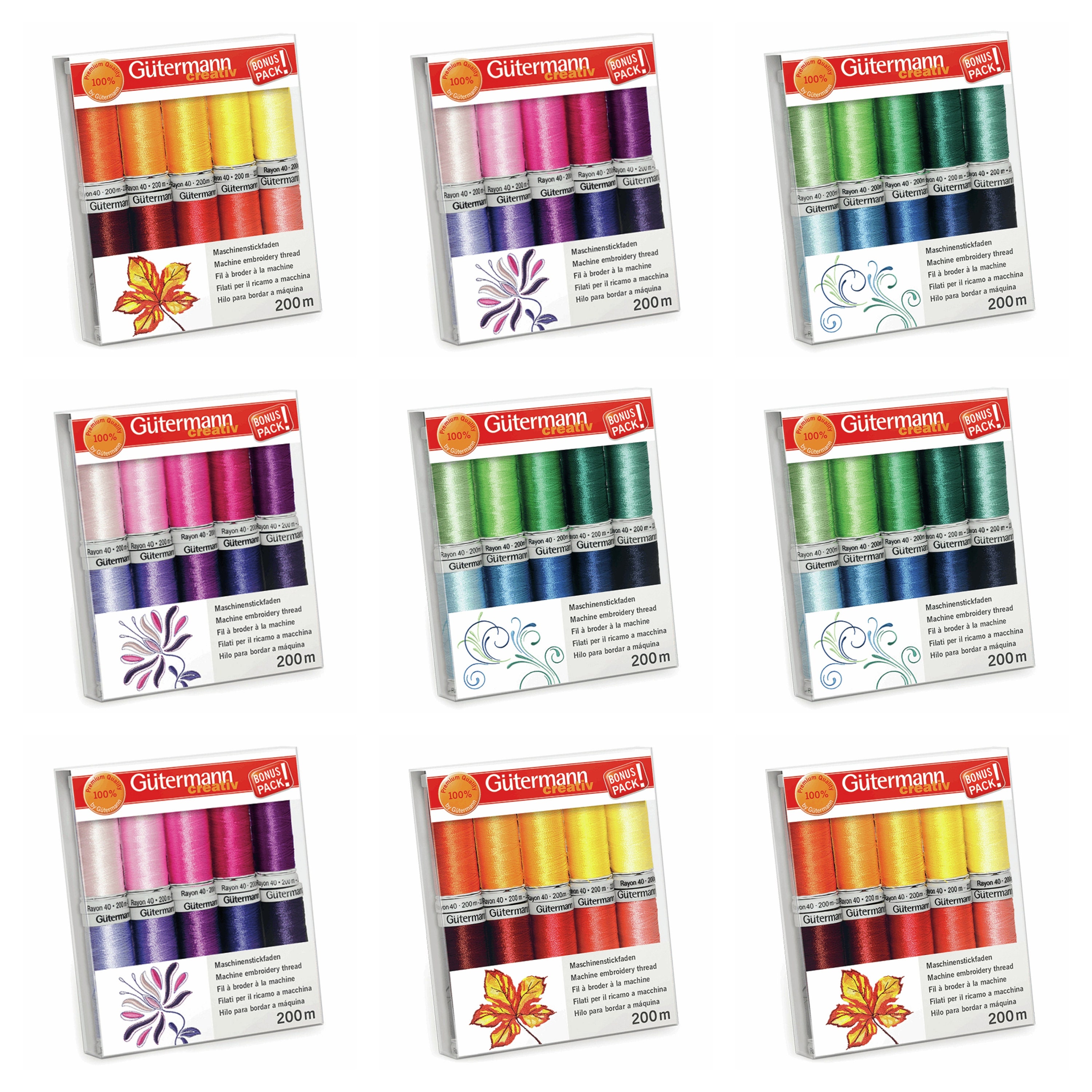 Gutermann Sulky Rayon 40 Machine Embroidery Thread Sets 10 Reels All ...
