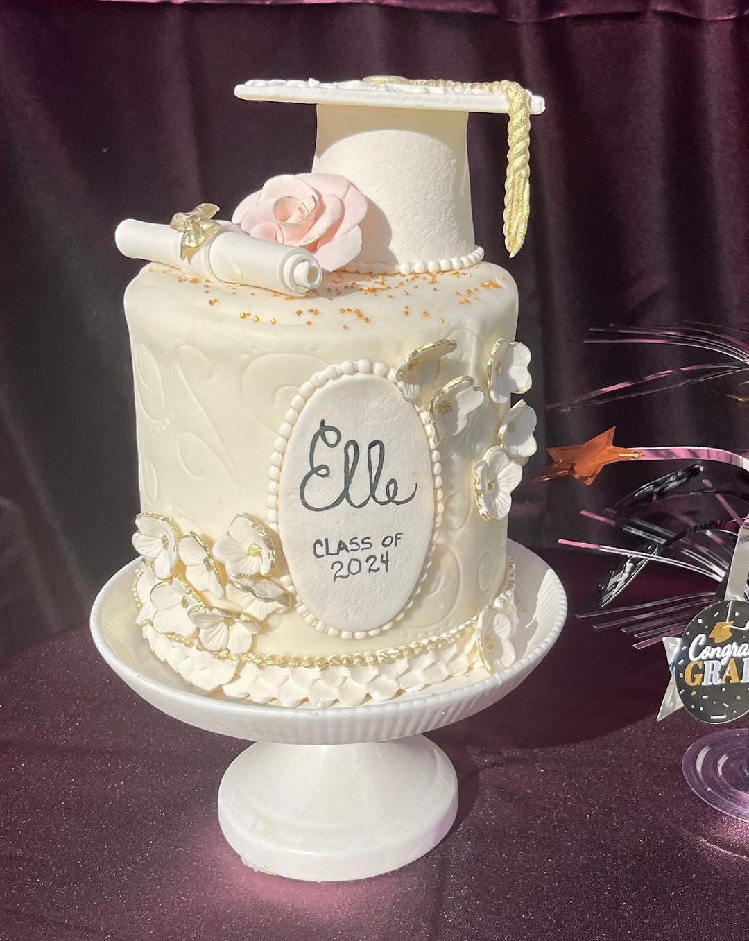 Edible Fondant Graduation Cap, Diploma and Banner - Etsy