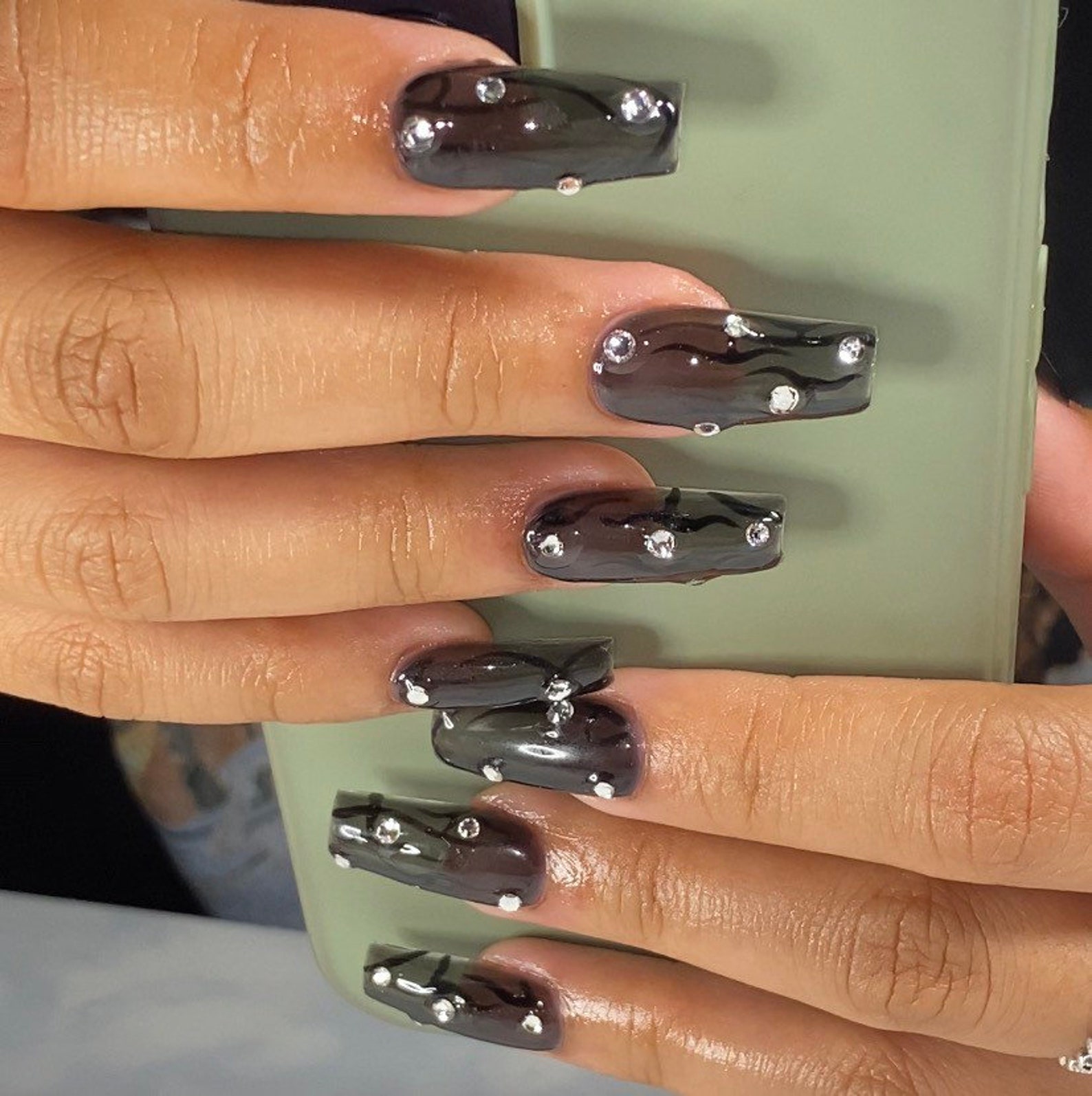 Black Abstract Nails - Etsy