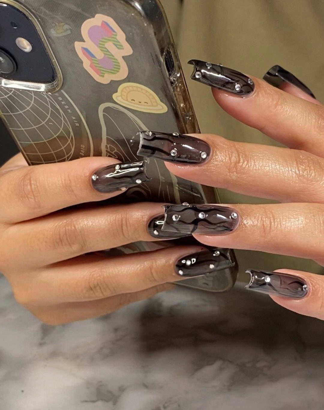 Black Abstract Nails - Etsy