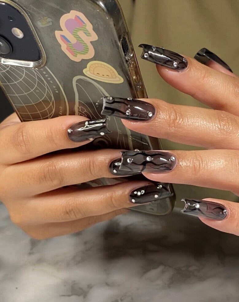Black Abstract Nails - Etsy