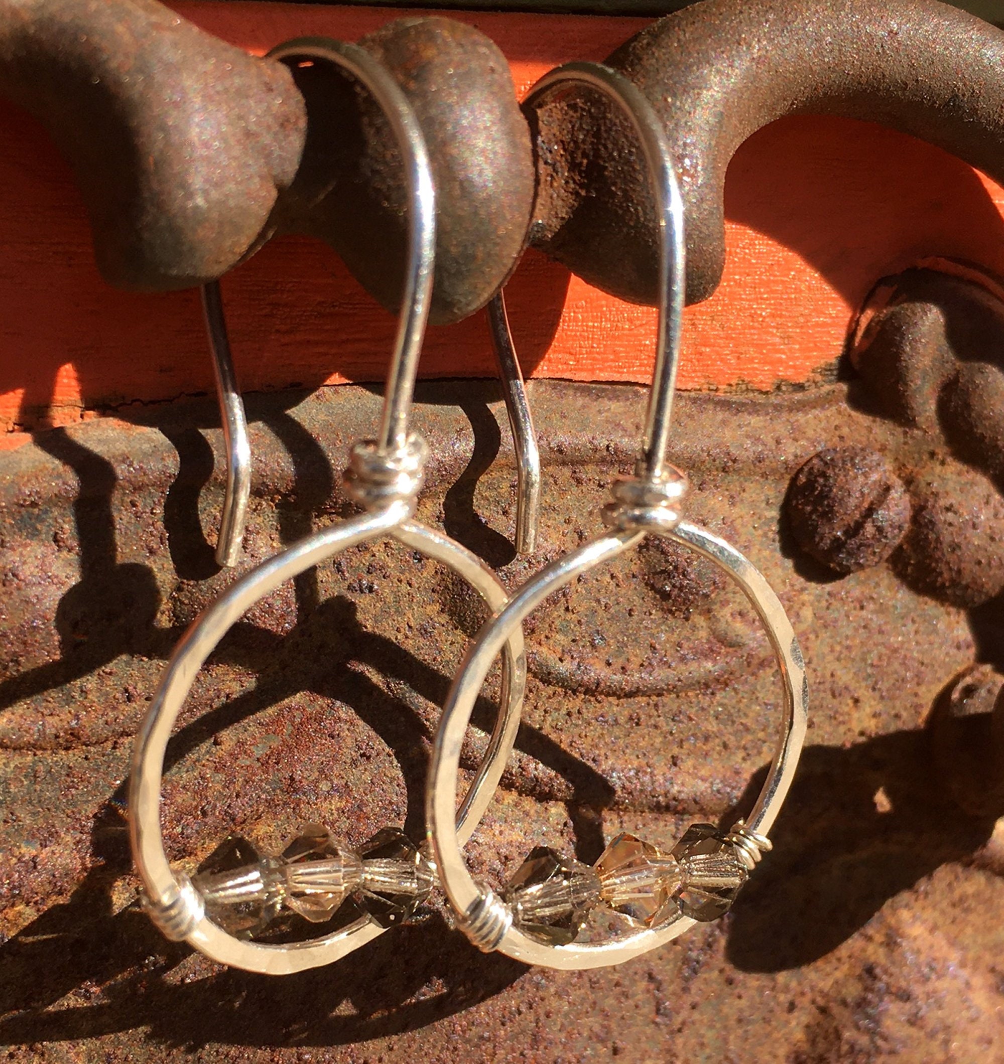 Hammered Sterling Silver Forward Facing Hoop Earrings Grey & - Etsy