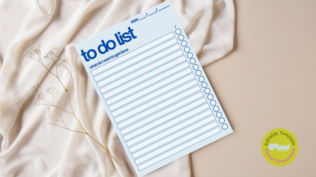 Productivity to Do List Template - Fun Simple Blue - Digital Download ...
