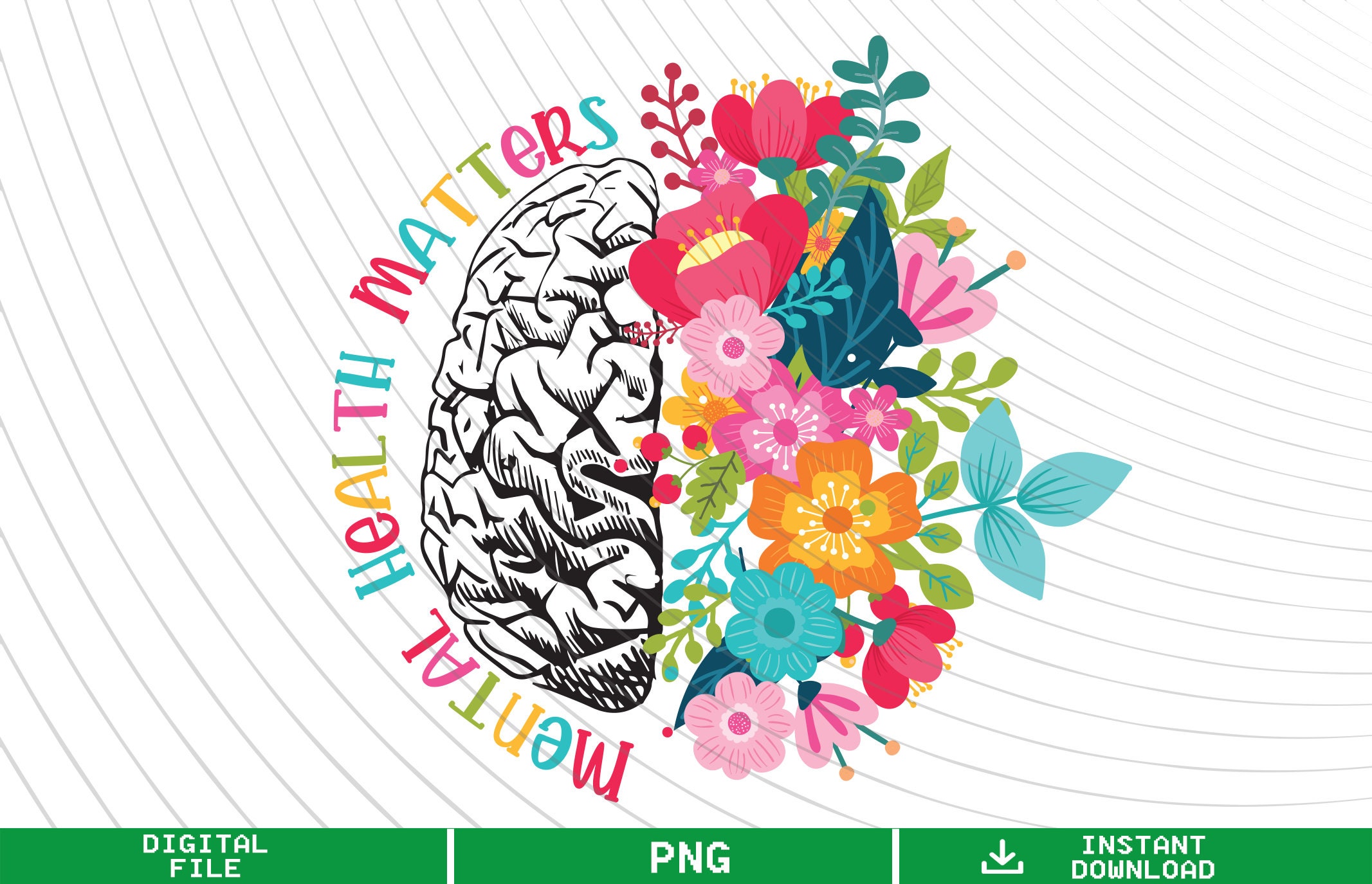 Mental Health Matters Png Brain and Flowers Png Healthcare | Etsy