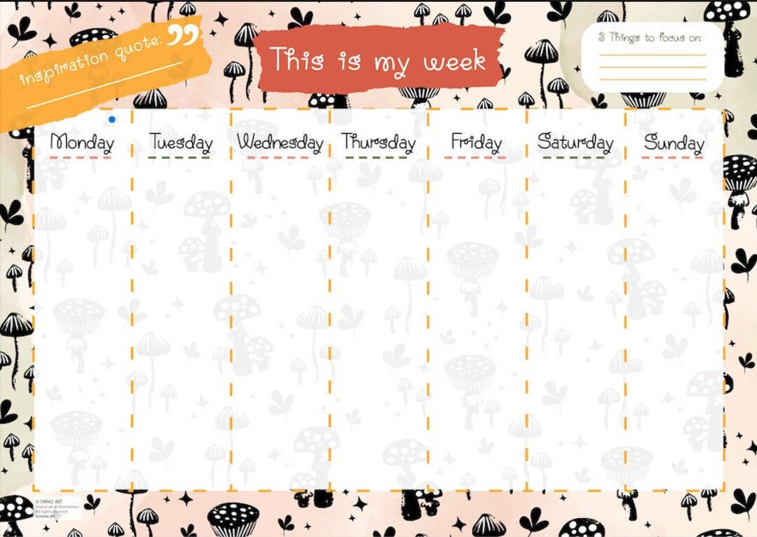 Printable Weekly Planner// Fall Pattern Mushrooms // - Etsy
